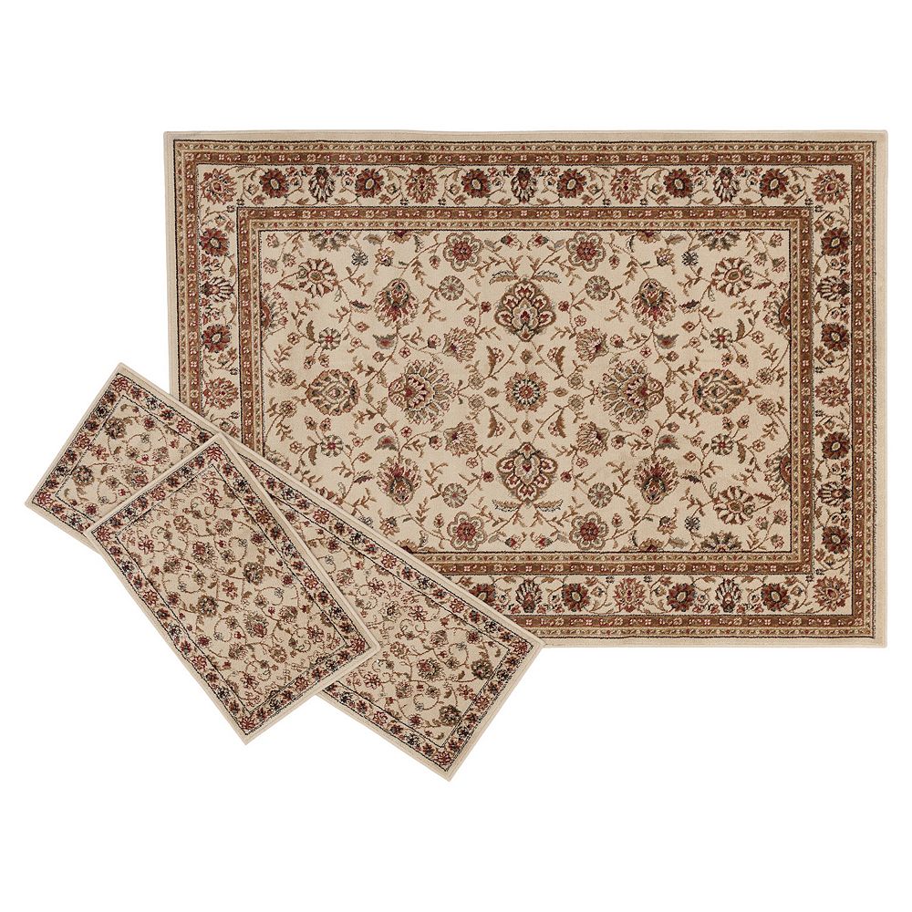 KHL Rugs Traditional Ivory Floral 3-pc. Rug Set
