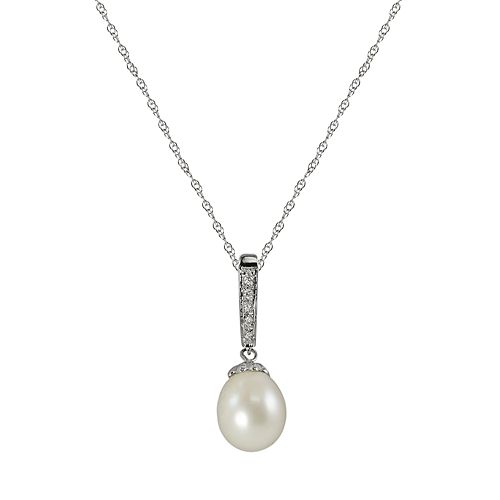 14k White Gold Freshwater Cultured Pearl And Diamond Accent Pendant