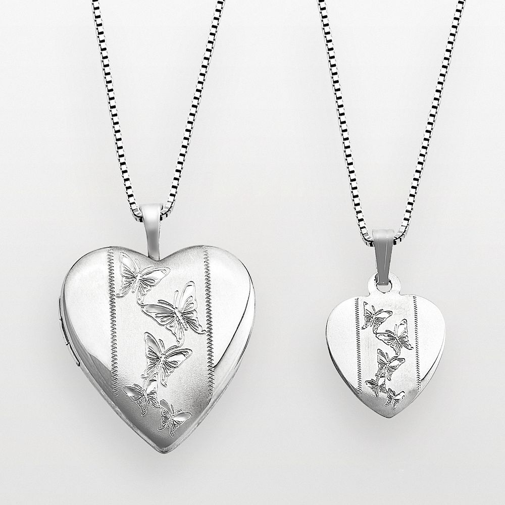 Sterling Silver Butterfly Heart Locket & Pendant Set