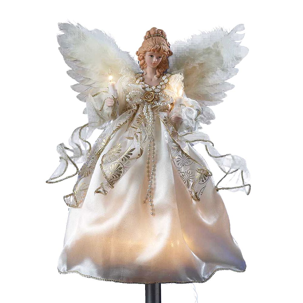 Kurt Adler Ivory Angel Feather Wing Pre-Lit Tree Topper