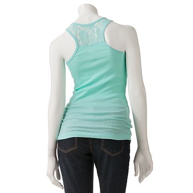SO® Ribbed Lace Racerback Tank - Juniors