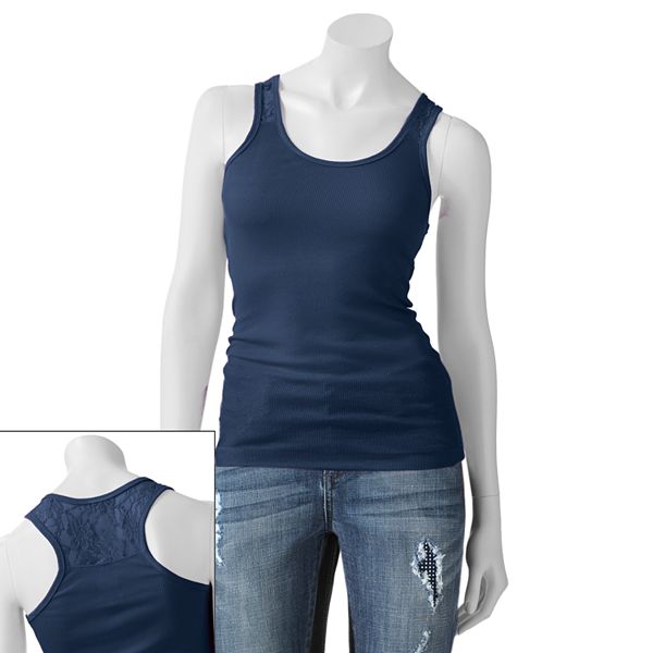 SO® Ribbed Lace Racerback Tank - Juniors