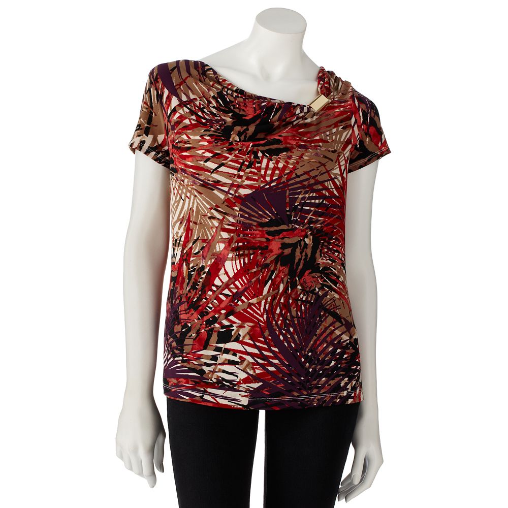 212 Collection Leaf Embellished Cowlneck Top