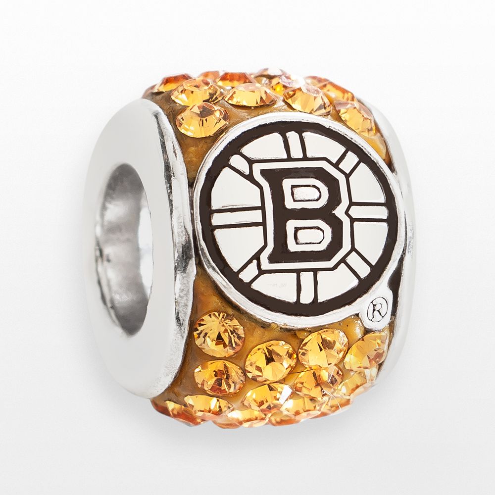 LogoArt Boston Bruins Sterling Silver Crystal Logo Bead