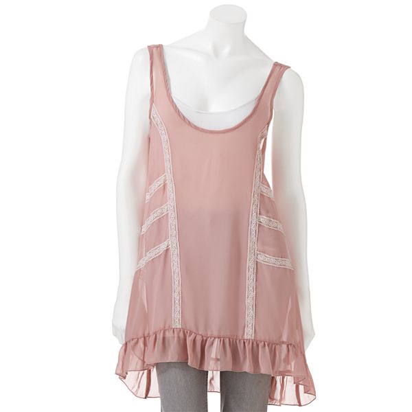 Lily Rose Lace Hi-Low Lace Ruffle Tank - Juniors