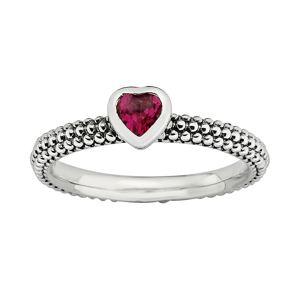 Stacks & Stones Sterling Silver Lab-Created Ruby Heart Stack Ring