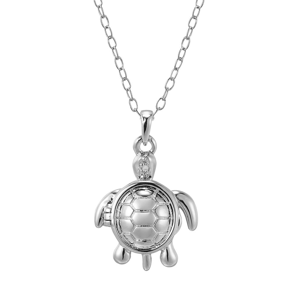 Silver Plate Diamond Accent Patience Turtle Pendant