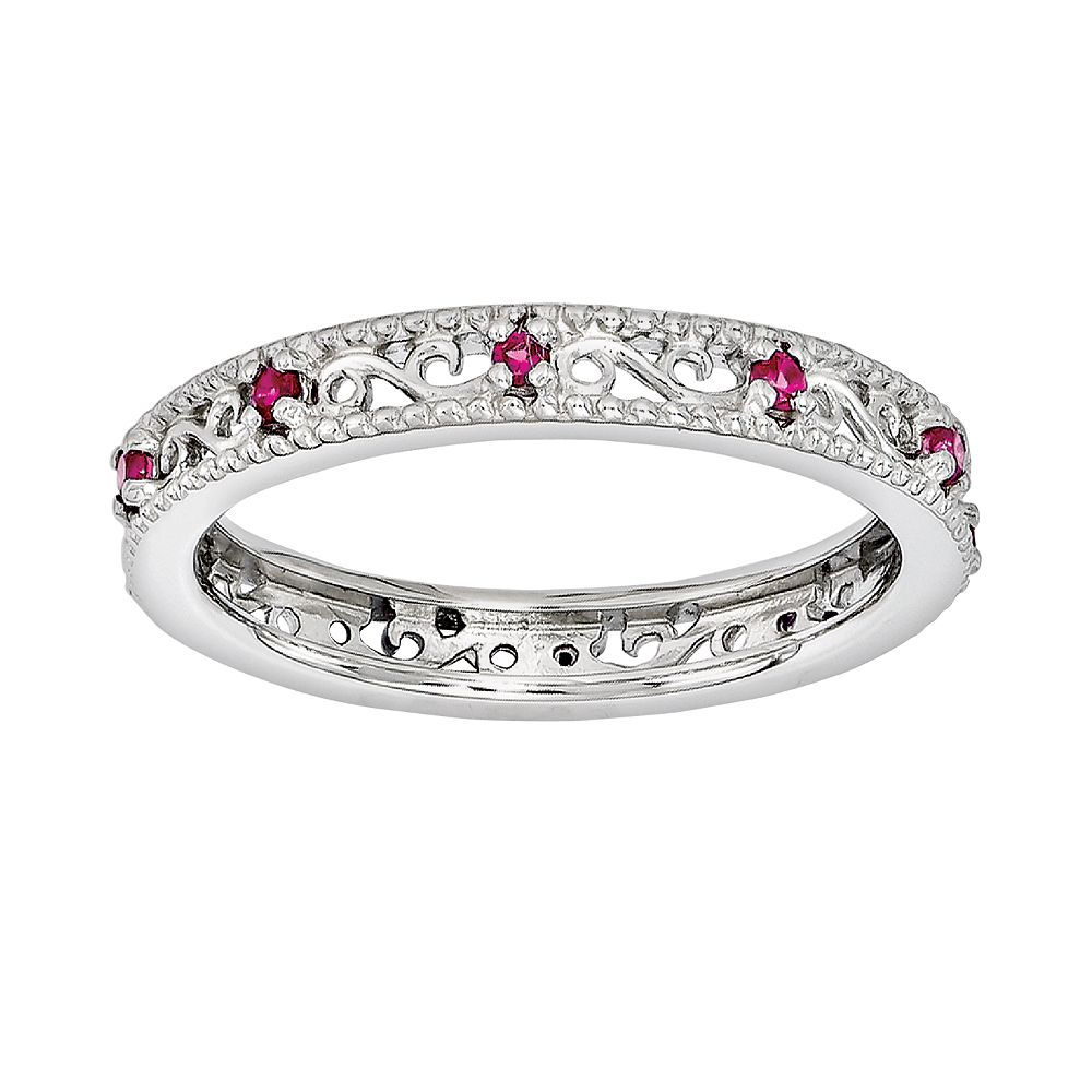 Stacks & Stones Sterling Silver Lab-Created Ruby Stack Ring