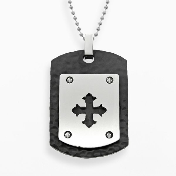 LYNX Stainless Steel Black Ion Cross Dog Tag - Men