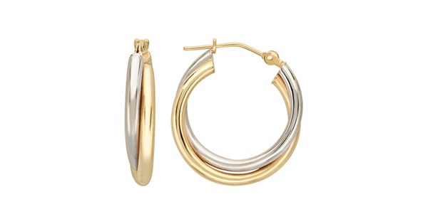 Everlasting Gold 10k Gold Two Tone Crisscross Hoop Earrings Everlasting Gold 10k Gold Two Tone Crisscross Hoop Earrings
