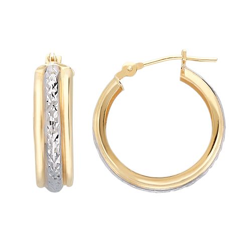 Everlasting Gold 10k Gold Two Tone Textured Hoop Earrings Everlasting Gold 10k Gold Two Tone Textured Hoop Earrings