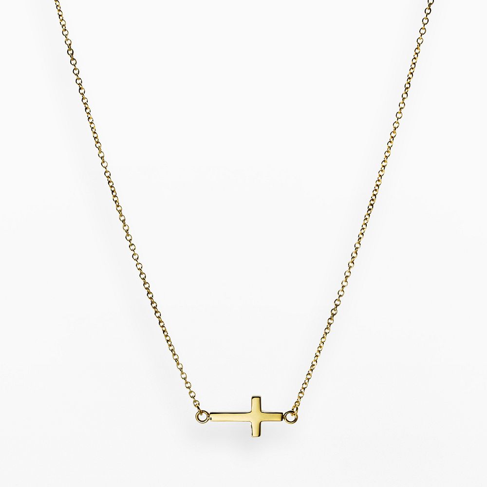LYNX Stainless Steel Yellow Ion Sideways Cross Necklace