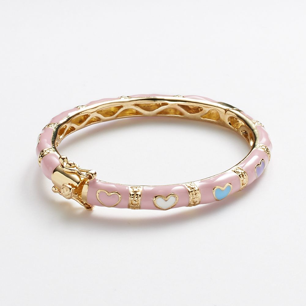 Junior Jewels Kids Brass Pink Enamel Heart Bangle Bracelet