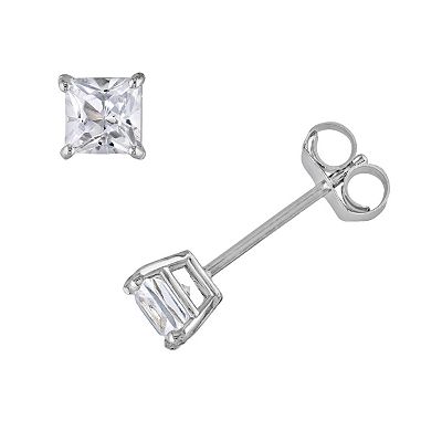 Stella Grace 10k White Gold Lab Created White Sapphire Square Stud Earrings