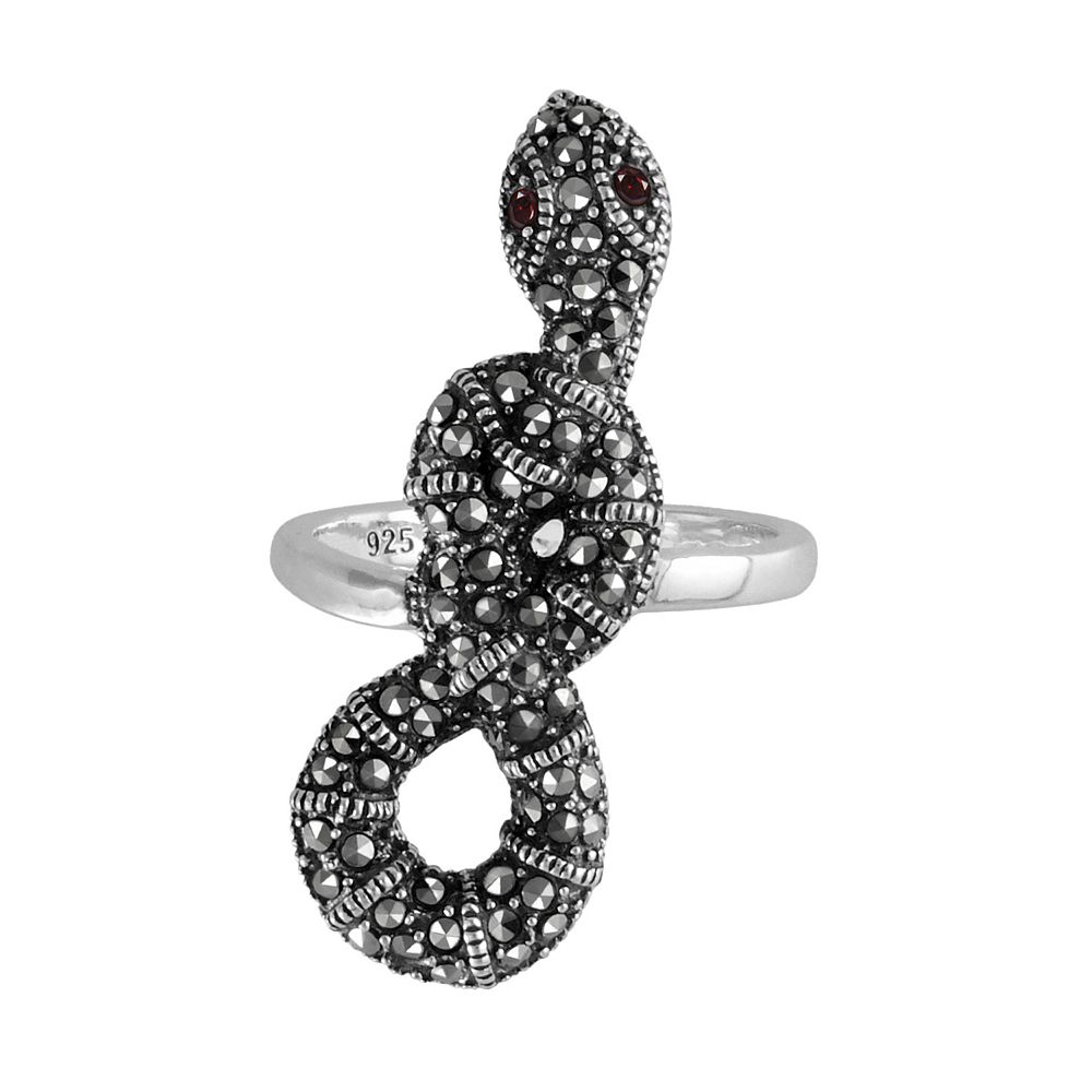 Lavish by TJM Sterling Silver Garnet Snake Ring