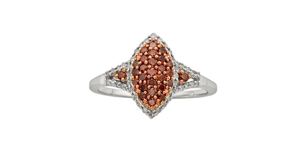 Sterling Silver Two-Tone 1/2-ct. T.W. Red and White Diamond Marquise Ring