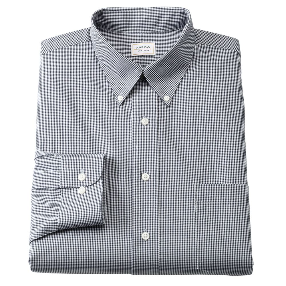 Arrow Classic-Fit Gingham Checked No-Iron Button-Down Collar Dress Shirt