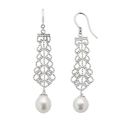 Sterling Silver Freshwater Cultured Pearl Linear Drop Earrings