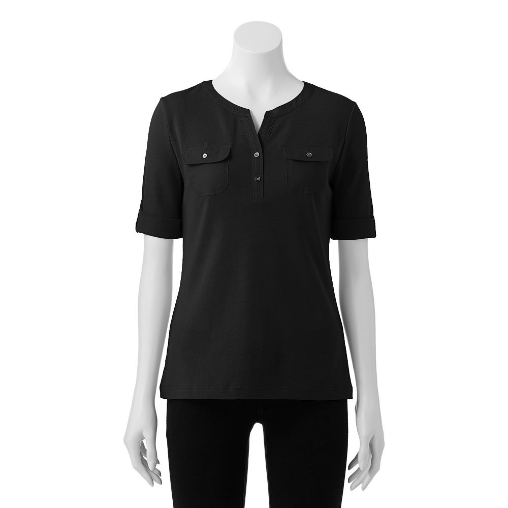 Croft & Barrow® Solid Roll-Tab Henley - Women's