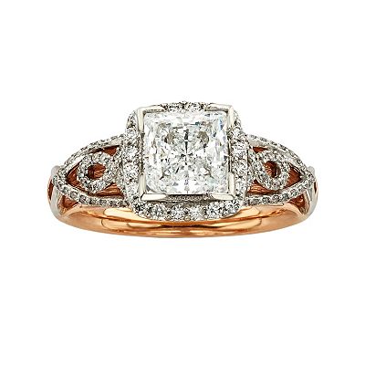 The Regal Collection Diamonds Lace Princess Cut IGL Certified Diamond Halo Engagement Ring in 14k Rose Gold 14k White Gold 1 1 2 ct. T.W