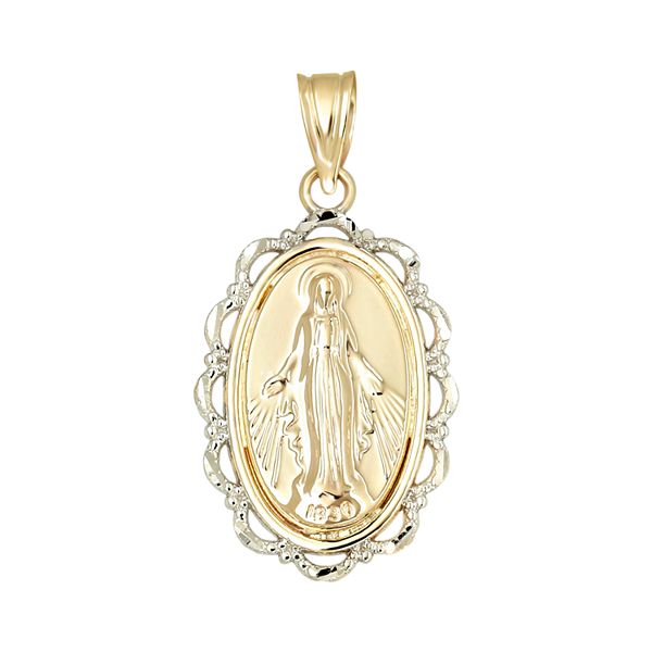 Everlasting Gold 10k Gold Two Tone Blessed Mary Oval Pendant Everlasting Gold 10k Gold Two Tone Blessed Mary Oval Pendant