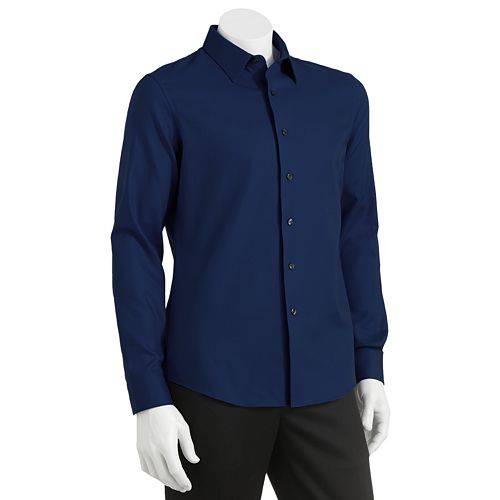 Apt 9® Slim Fit Solid Twill Woven Casual Button Down Shirt Men