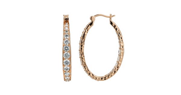 18k Rose Gold Over Silver Plated Cubic Zirconia Hammered U Hoop Earrings