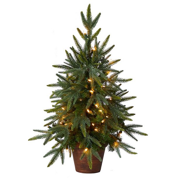 nearly natural 2.5ft. Christmas Tree with Planter Clear Lights
