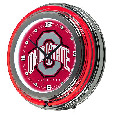 Ohio State Buckeyes Chrome Double-Ring Neon Wall Clock