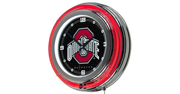Ohio State Buckeyes Chrome Double-Ring Neon Wall Clock