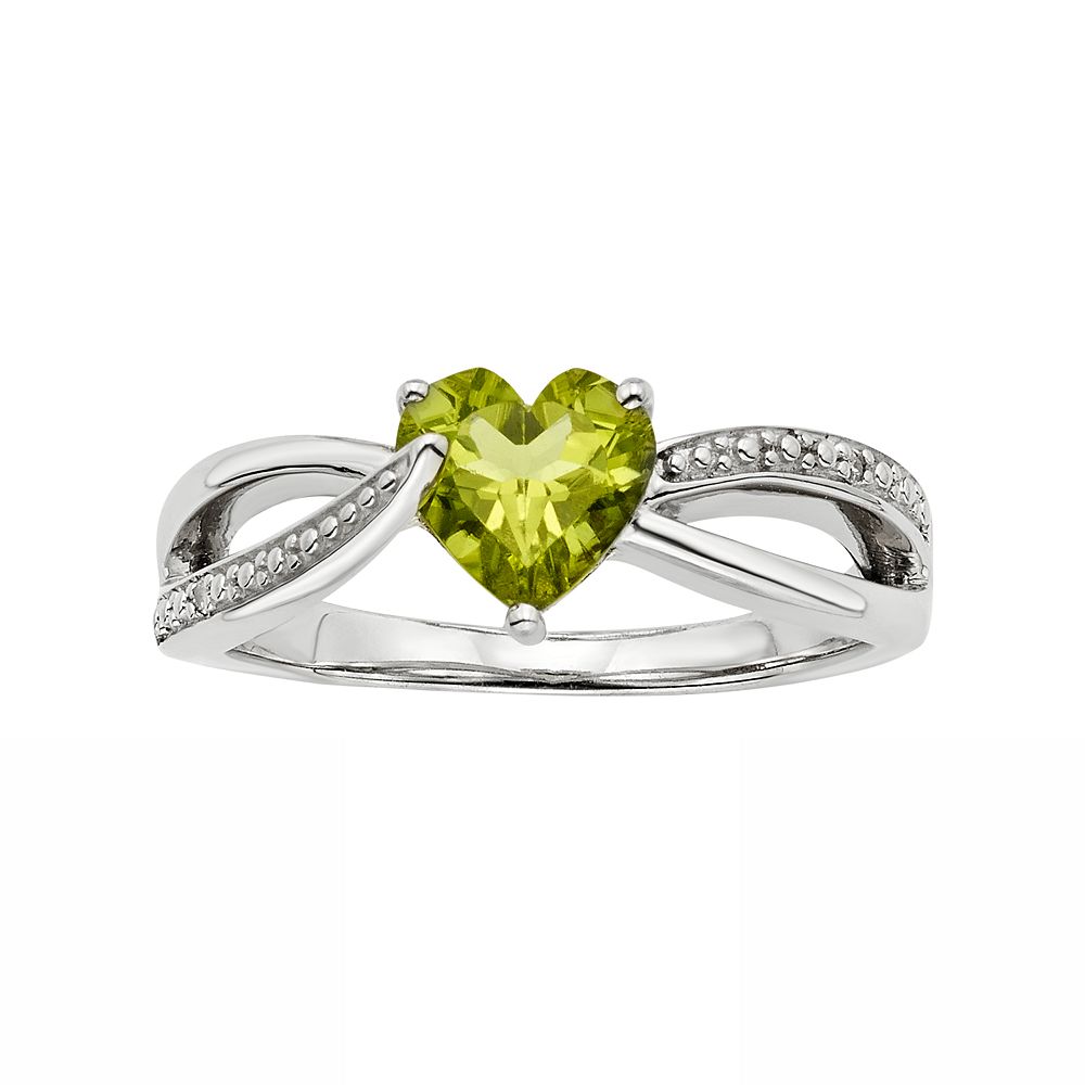 Peridot and Diamond Accent Sterling Silver Heart Bypass Ring