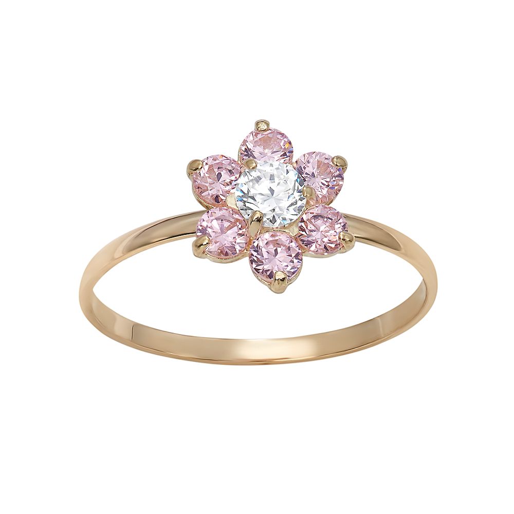 Junior Jewels Kids Cubic Zirconia 10k Gold Flower Ring