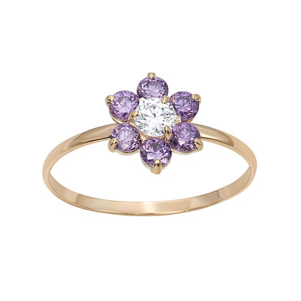 Junior Jewels Kids Cubic Zirconia 10k Gold Flower Ring