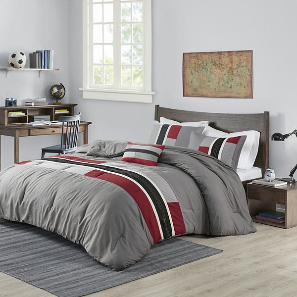 Intelligent Design Circuit Block Striped Comforter Set with Throw Pillow