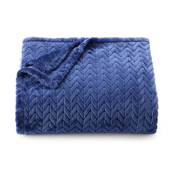 The Big One® Oversized Supersoft Plush Throw Blanket - Navy Jacquard ...