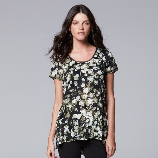 Simply Vera Vera Wang Print Crinkle Tee Womens