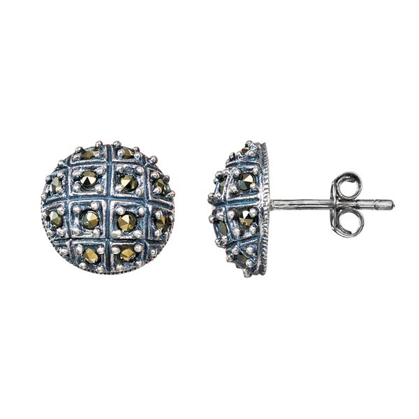 Tori Hill Marcasite Sterling Silver Button Stud Earrings
