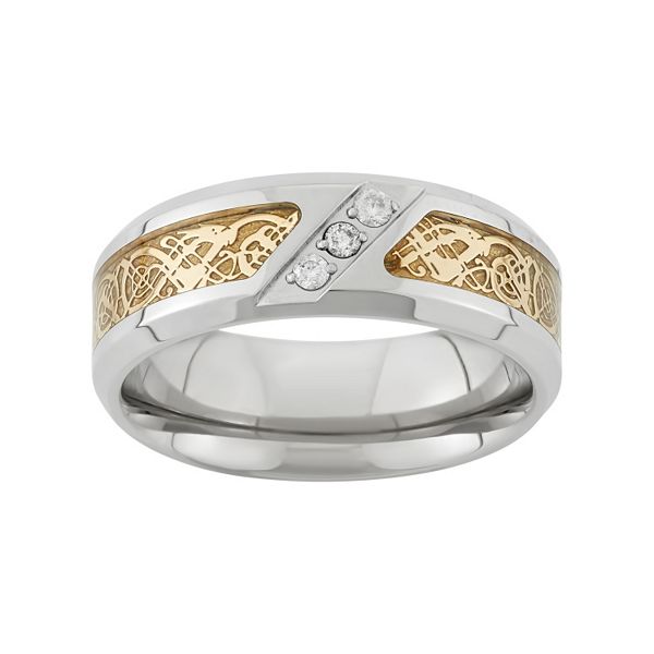 1 10 Carat T.W. Two Tone Stainless Steel Wedding Band Men Men s Size 12 White