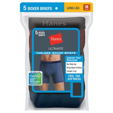 Men's Hanes Ultimate 5-pack Exposed Waistband Longer Leg Boxer Brief