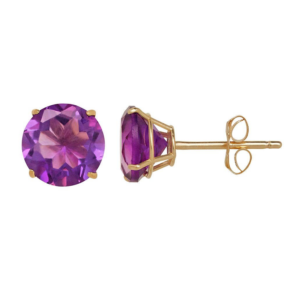 Everlasting Gold Amethyst 10k Gold Stud Earrings