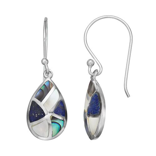 Lapis Lazuli Mother Of Pearl And Abalone Sterling Silver Teardrop Earrings