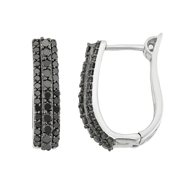 Jewelexcess 1 Carat T W Black Diamond Sterling Silver U Hoop Earrings