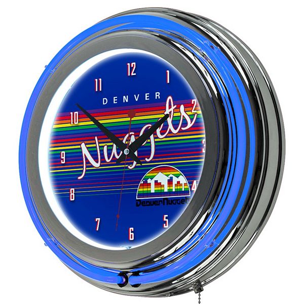 Denver Nuggets Hardwood Classics Chrome Double-Ring Neon Wall Clock