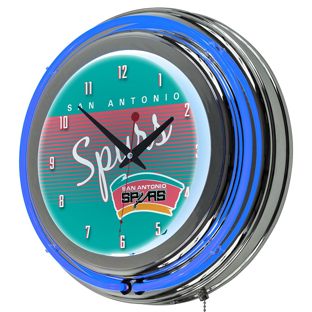 San Antonio Spurs Hardwood Classics Chrome Double-Ring Neon Wall Clock