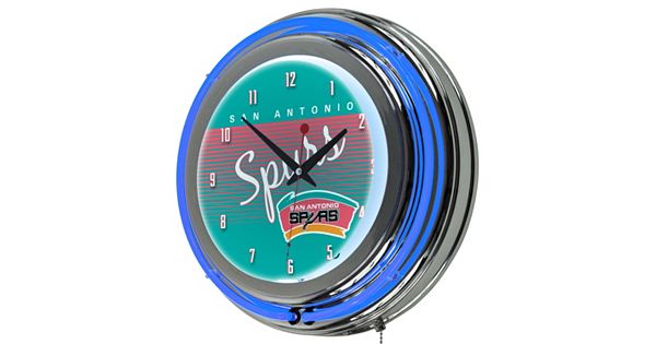 San Antonio Spurs Hardwood Classics Chrome Double-Ring Neon Wall Clock