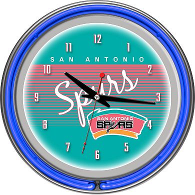 San Antonio Spurs Hardwood Classics Chrome Double-Ring Neon Wall Clock