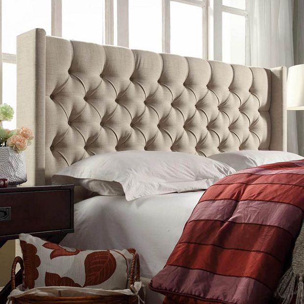HomeVance Stanford Heights Tufted Wingback Headboard Oatmeal Full