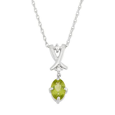Jewelexcess Peridot Diamond Accent Sterling Silver Pendant Necklace