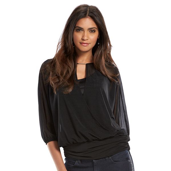 Women's Jennifer Lopez Crossover Mesh Banded-Bottom Top