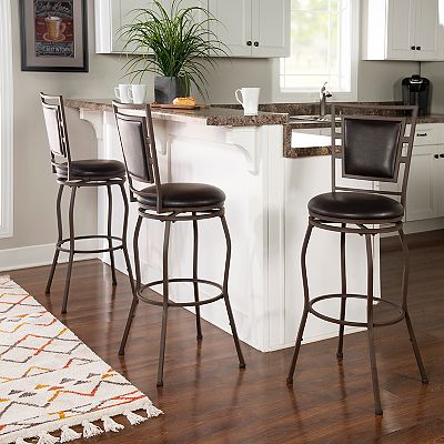 Linon Townsend 3 Piece Adjustable Stool Set Dark Brown